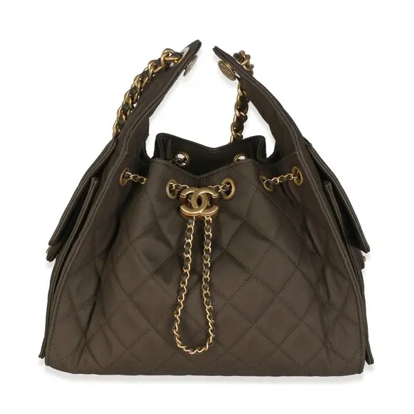 Chanel 25b Khaki Quilted Canvas 25 Hobo - Green