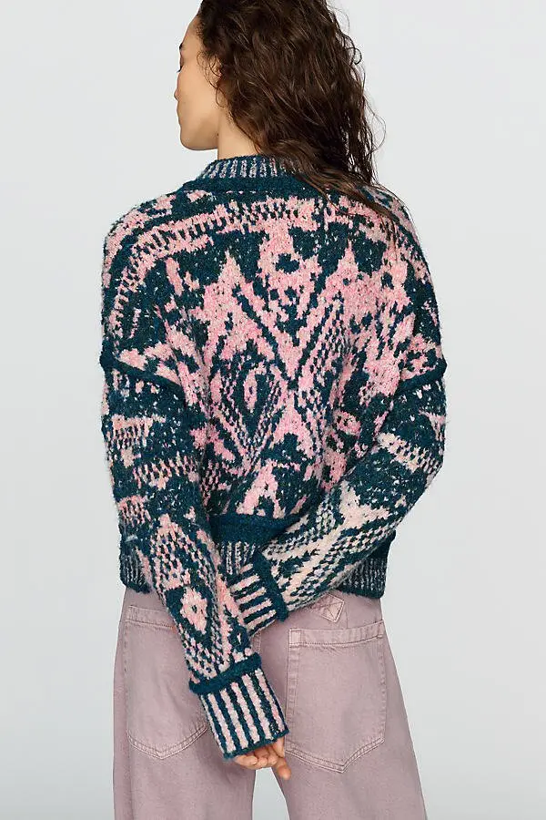 PILCRO Wool Blend Fair Isle Relaxed Cardigan