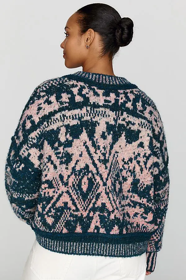 PILCRO Wool Blend Fair Isle Relaxed Cardigan