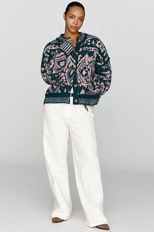 PILCRO Wool Blend Fair Isle Relaxed Cardigan