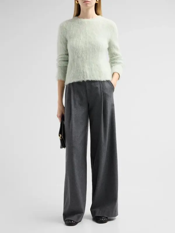 Vince Camille Wool-blend High-rise Wide-leg Trousers - Medium Heather Grey