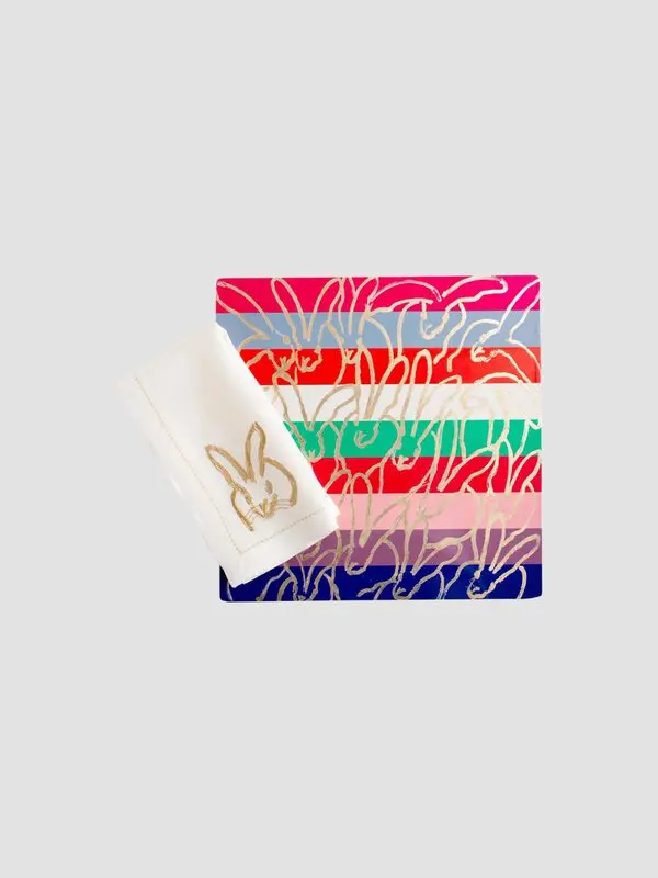 HUNT SLONEM Banded Bunny Gold Leaf & Lacquer Placemat - Multi