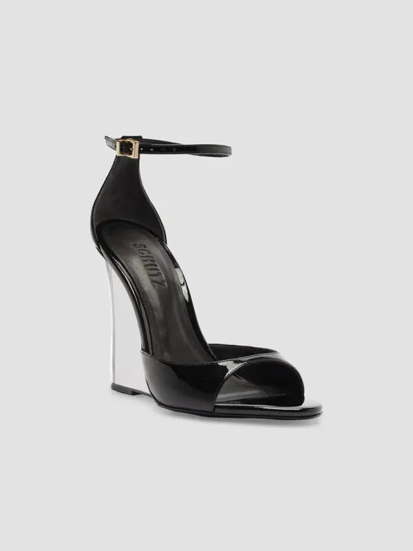 Schutz Stella 100mm Patent Leather Wedge Sandals