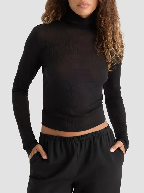 Good American The Sheer Rib-knit Turtleneck Sweater