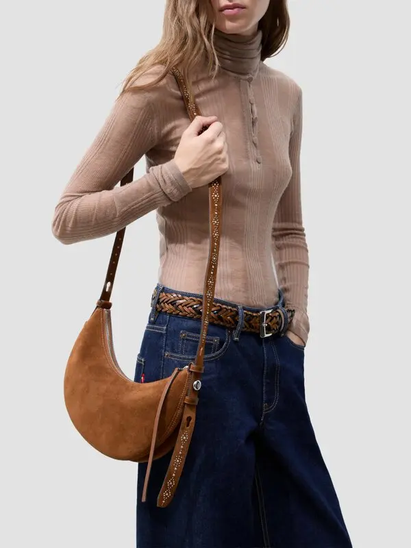 Tory Burch Romy Studded Suede Shoulder Bag