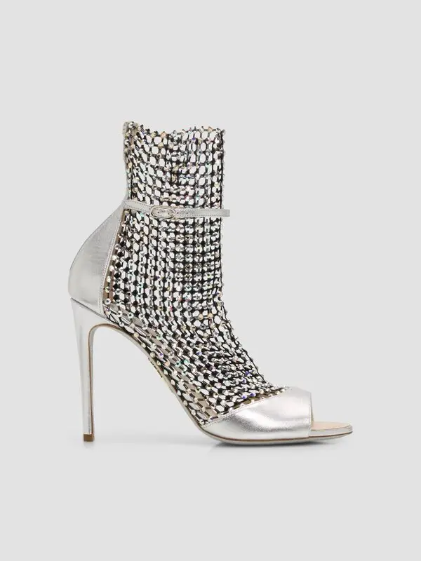 Rene Caovilla Galaxia 105mm Embellished-mesh Sandals - Silver