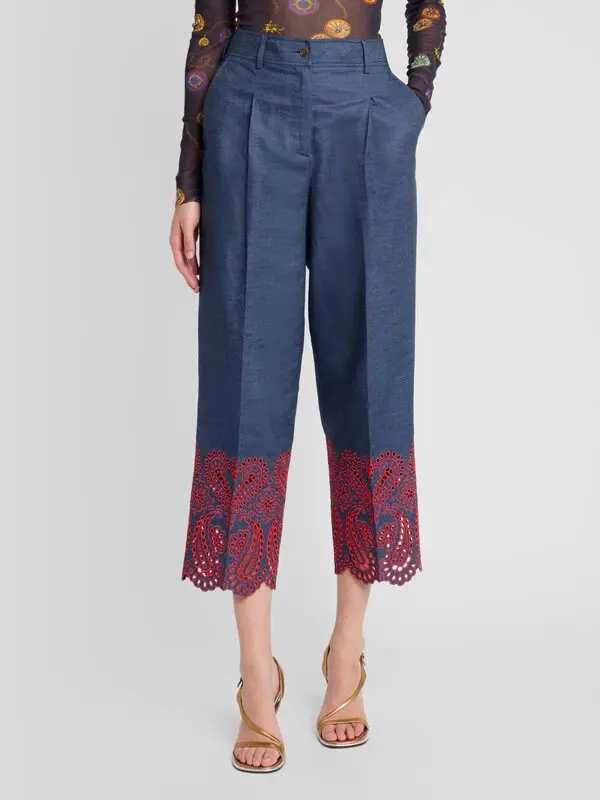 Etro Embroidered Cotton-blend Trousers