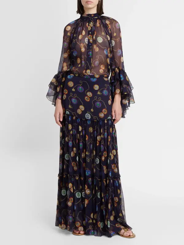 Etro Silk Light Crepon Sheer Blouse