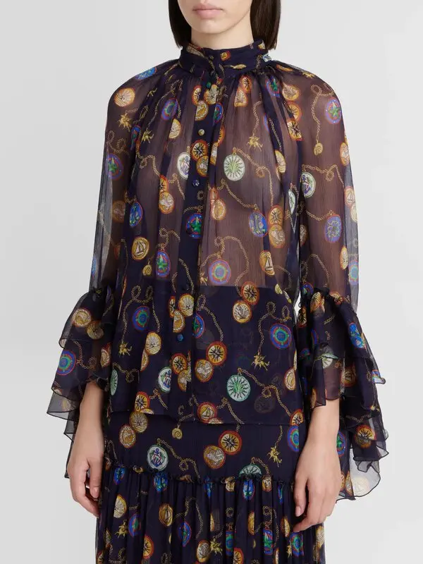 Etro Silk Light Crepon Sheer Blouse