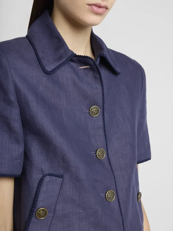 Etro Piped Linen Short-sleeve Jacket