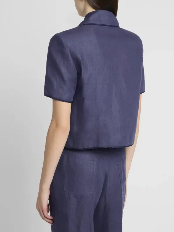 Etro Piped Linen Short-sleeve Jacket
