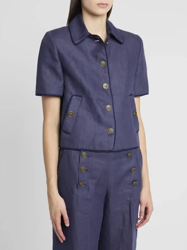 Etro Piped Linen Short-sleeve Jacket
