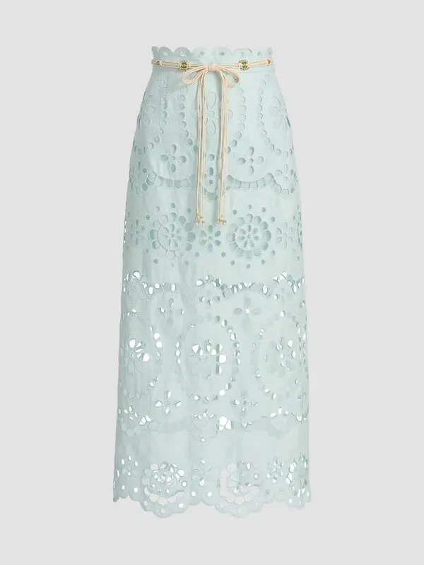 Zimmermann Awaken Laser-cut Linen Midi-skirt - Mint