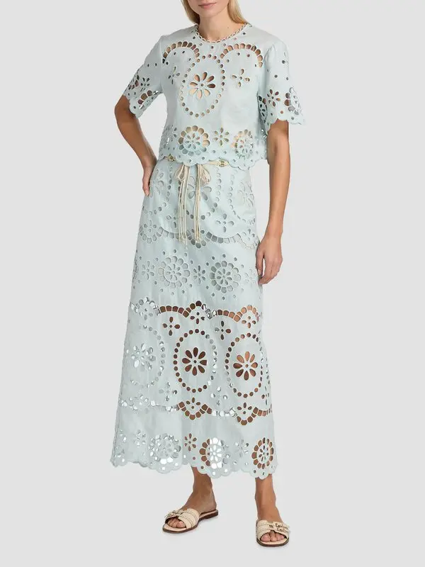Zimmermann Awaken Laser-cut Linen Midi-skirt