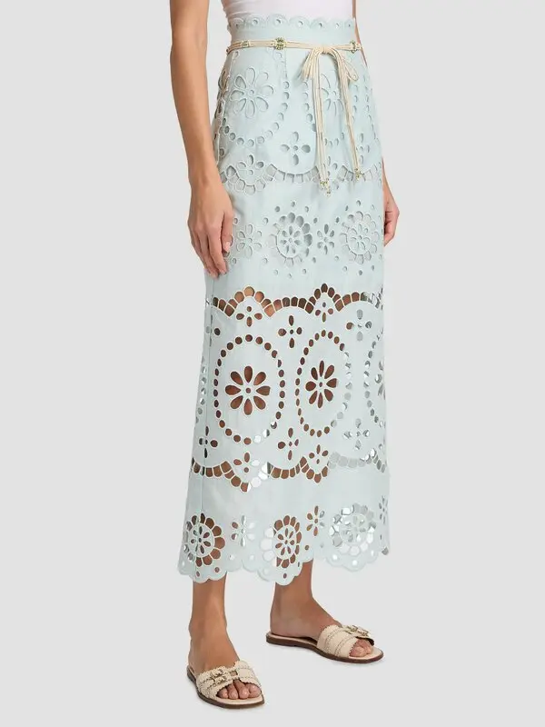 Zimmermann Awaken Laser-cut Linen Midi-skirt