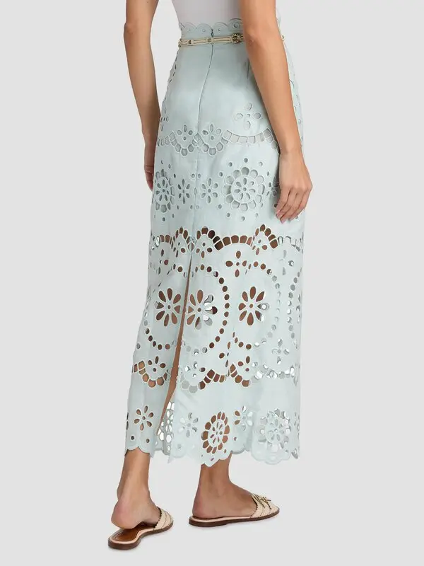 Zimmermann Awaken Laser-cut Linen Midi-skirt