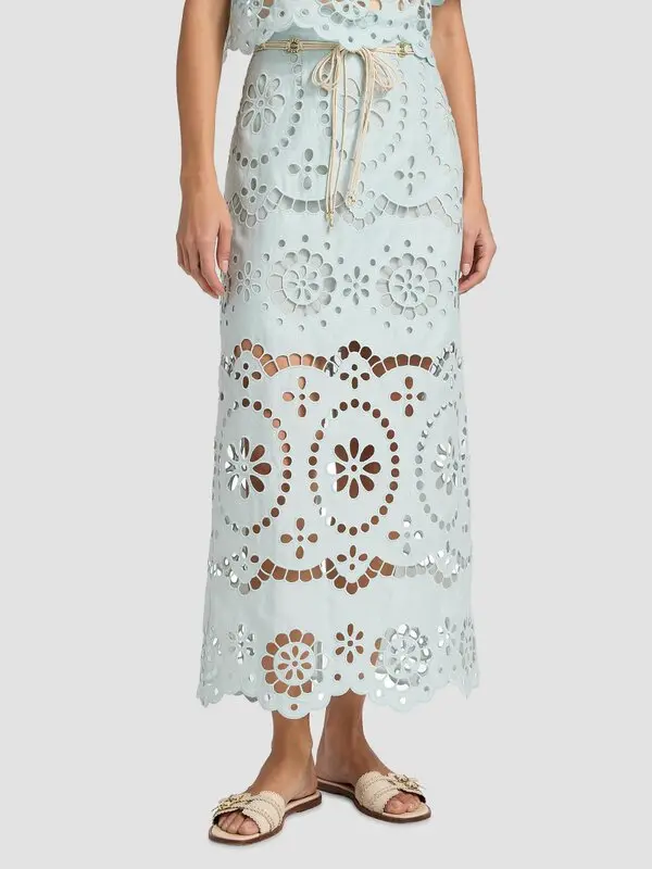 Zimmermann Awaken Laser-cut Linen Midi-skirt