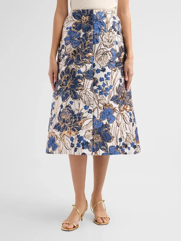 Simkhai Skye Floral Brocade Midi Skirt