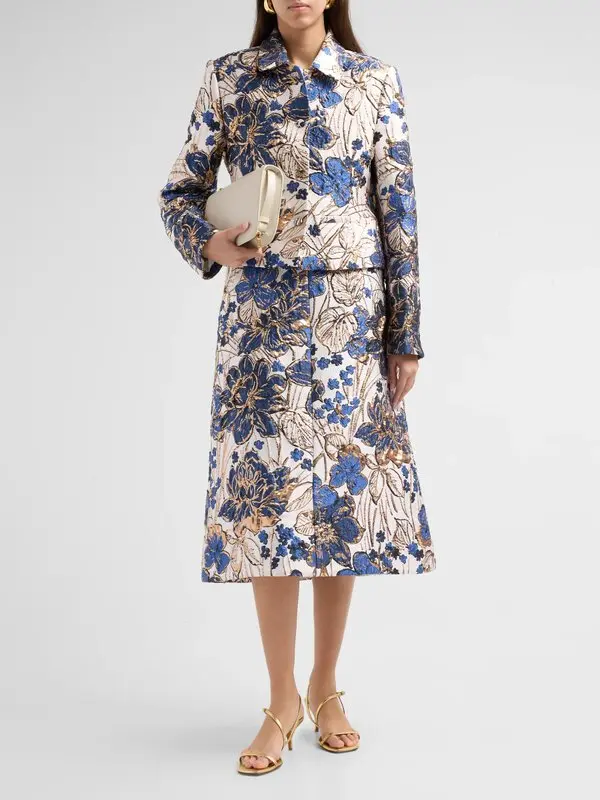 Simkhai Skye Floral Brocade Midi Skirt