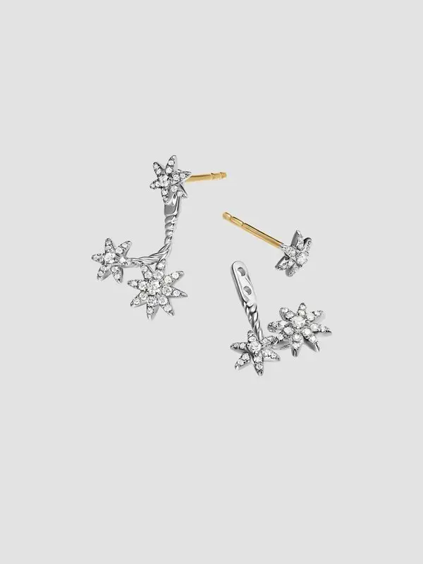 David Yurman Petite Starburst Cluster Drop Earrings In Sterling With Diamonds, 18.8mm