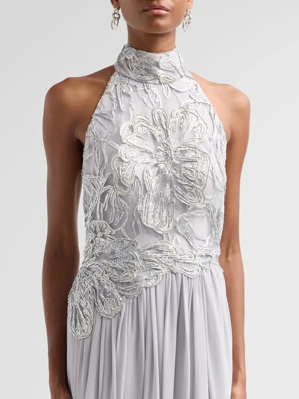 Pamella Roland Sequined Floral Halter Gown