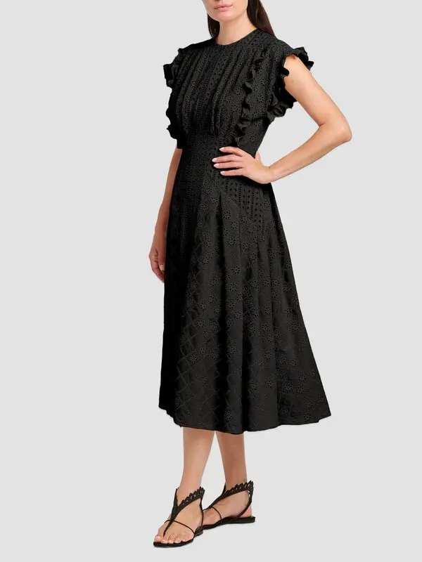 Alberta Ferretti Broderie Anglaise Fit & Flare Midi-dress