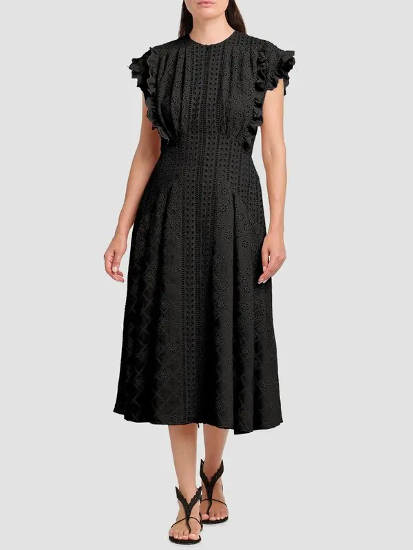 Alberta Ferretti Broderie Anglaise Fit & Flare Midi-dress