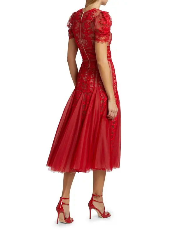 BRONX BANCO Megan Lace Short-sleeve Midi-dress
