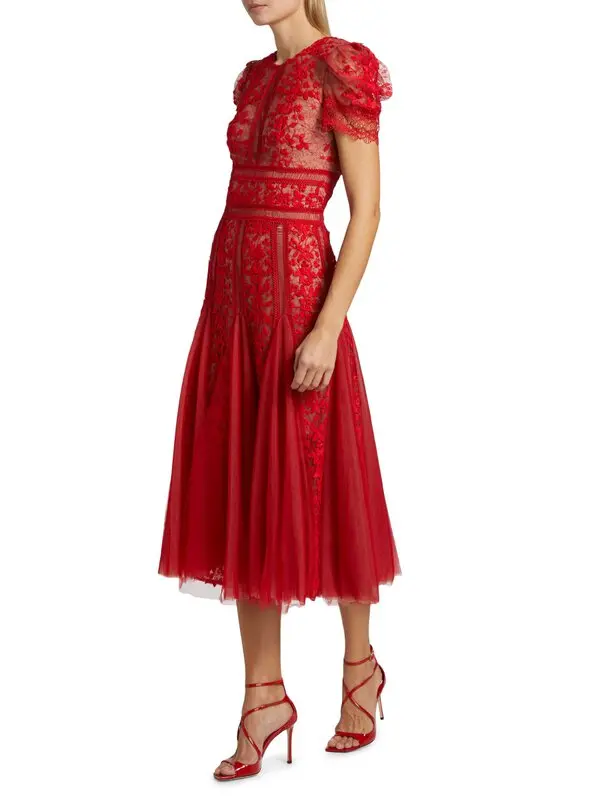 BRONX BANCO Megan Lace Short-sleeve Midi-dress