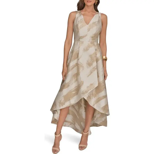 Donna Karan New York High-low V-neck Midi Dress - Cream/gld