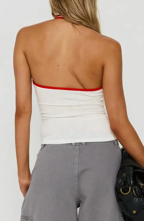 Princess Polly Sugar Talking Contrast Halter Top - White/red