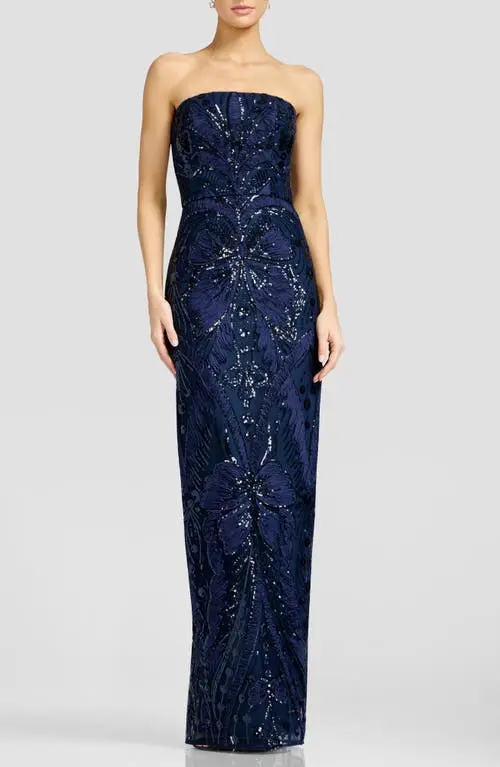 Dress The Population Tanya Strapless Sequin Column Gown - Midnight Blue