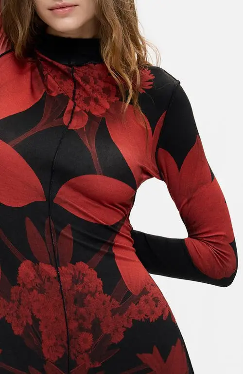 Desigual Floral Mock Neck Midi Dress