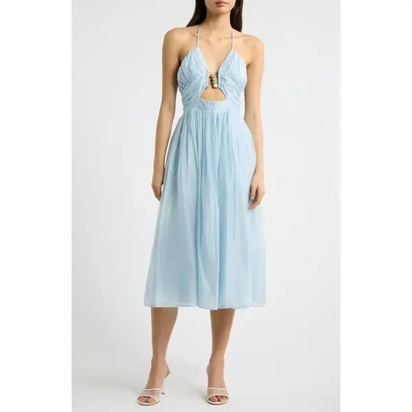 HELLO MOLLY Seabreeze Dreamer Halter Midi Dress - Blue