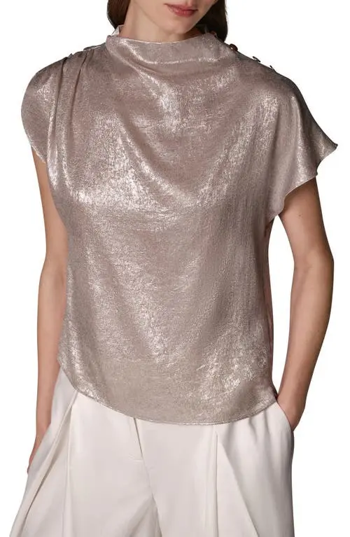 Donna Karan New York Foil Mock Neck Top - Fog
