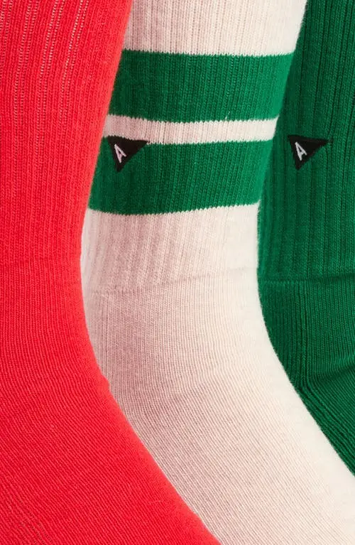 ARVIN GOODS Assorted 3-pack Solid & Stripe Crew Socks - Forest/matador/forest