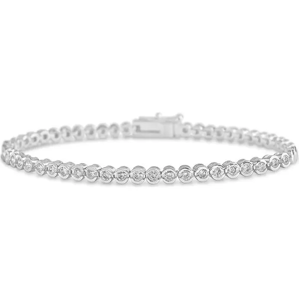 Sterling Forever Rhodium Plated Bezel Cubic Zirconia Tennis Bracelet - Silver