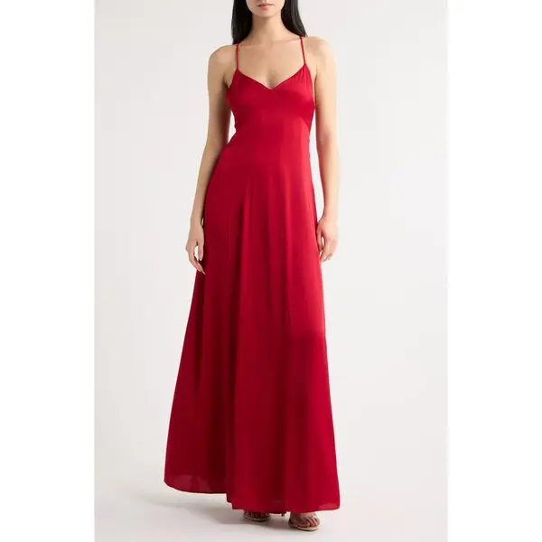 HELLO MOLLY Luxe Horizon Satin Maxi Dress - Red