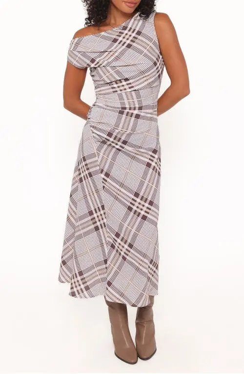PETAL & PUP Dawn Off The Shoulder Midi Dress - Plaid