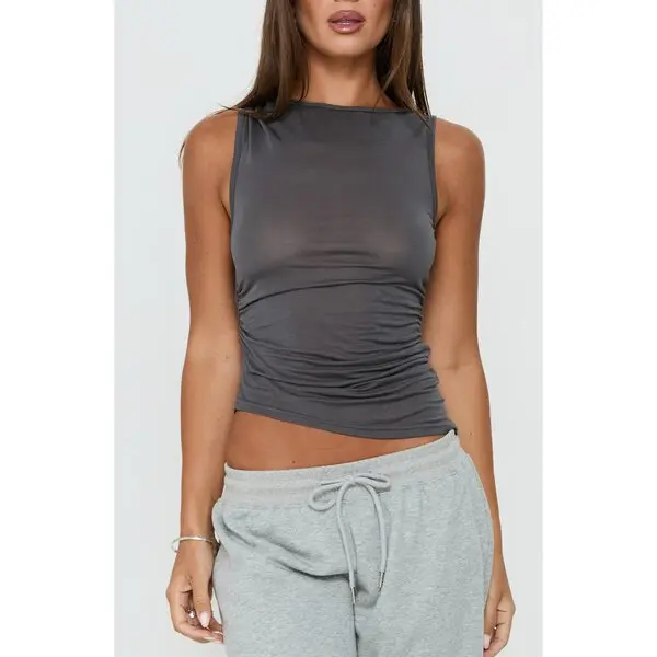 Princess Polly Hopeful Romantic Semi-sheer Tank Top - Grey