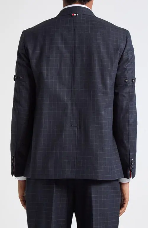 Thom Browne Unstructured Plaid Cotton & Wool Sport Coat - Navy