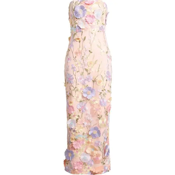 HELLO MOLLY Floral Journey Strapless Embroidered Midi Dress