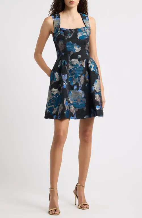 Vince Camuto Metallic Jacquard Fit & Flare Dress - Blue Multi
