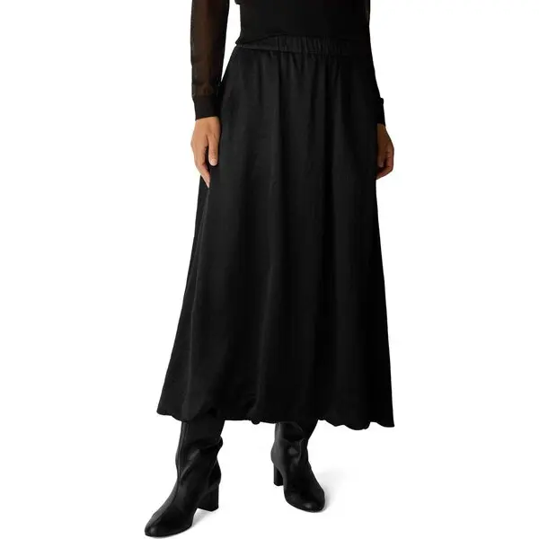 Eileen Fisher Crinkled Satin Bubble Hem Skirt