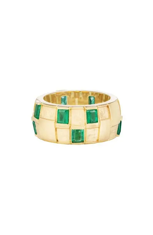 NIGHTHORSE Basketweave 18k Gold Band Ring - Emerald