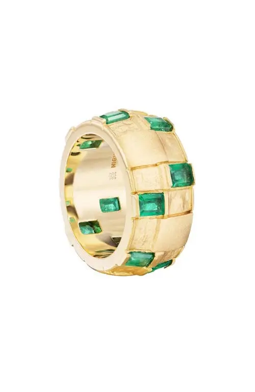 NIGHTHORSE Basketweave 18k Gold Band Ring - Emerald