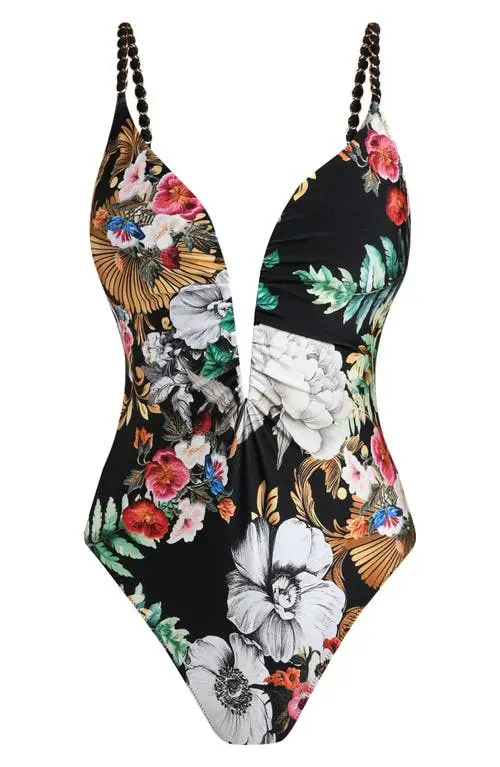 L'AGENCE Gilded Garden Lilou Plunge One-piece Swimsuit - Black