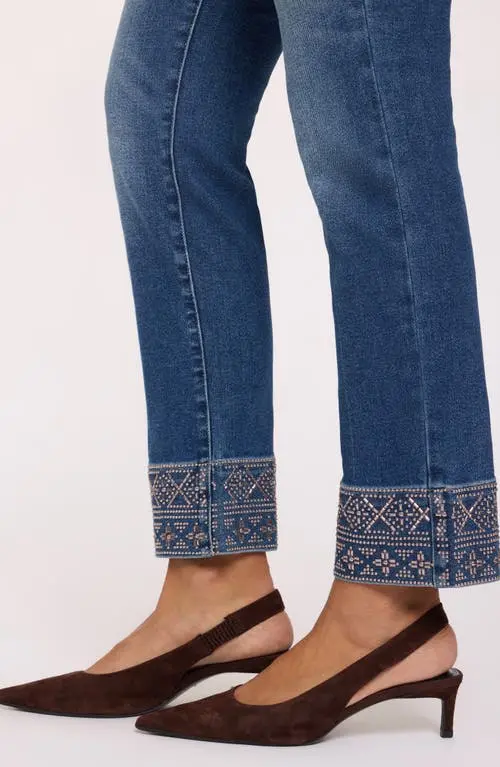 NYDJ Marilyn Studded Hem High Waist Ankle Straight Leg Jeans
