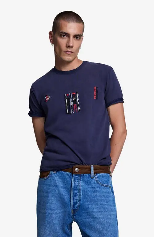 Desigual Contrast Waistband Wide Leg Jeans