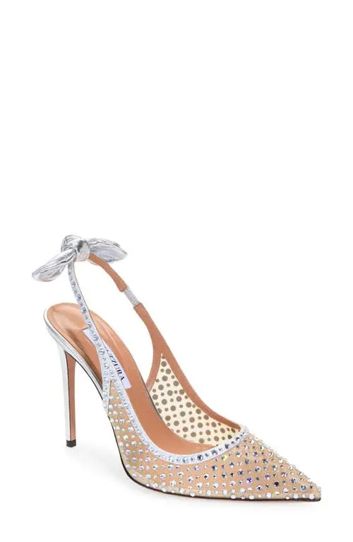AQUAZZURA Bow Rhinestone Slingback Sandal - Silver